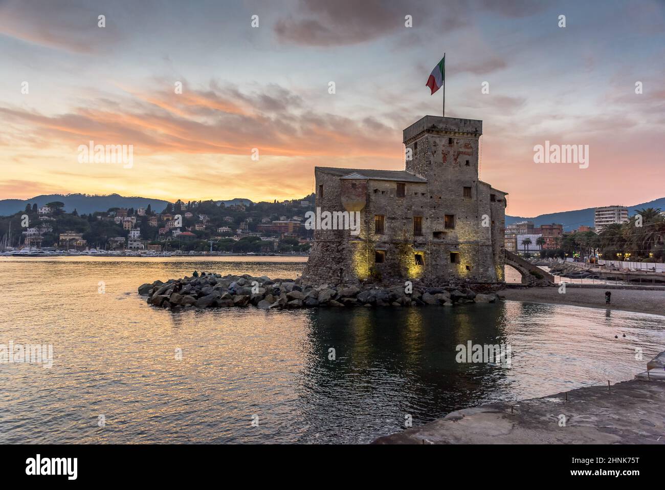 Castle of Rapallo at the sunset Stock Photo - Alamy