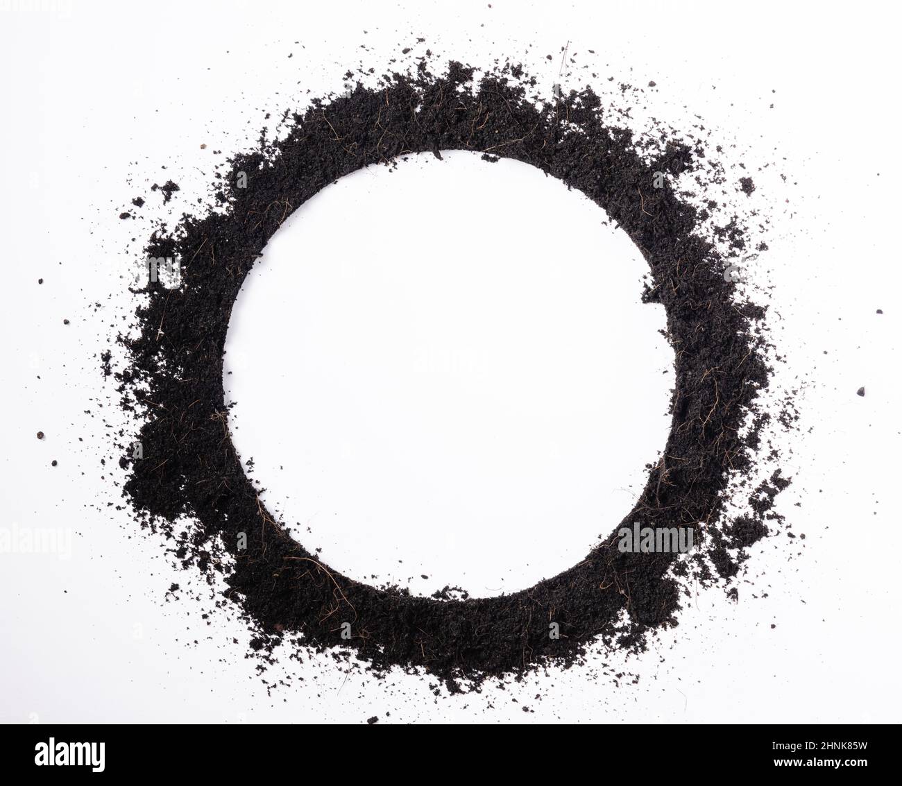 Round circle frame of black land for plant background, Top view of ...