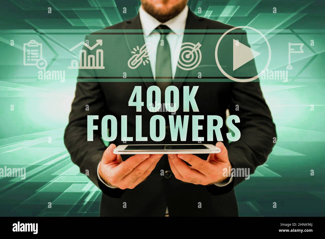 Sign displaying 400K Followers, Business idea number of individuals who ...