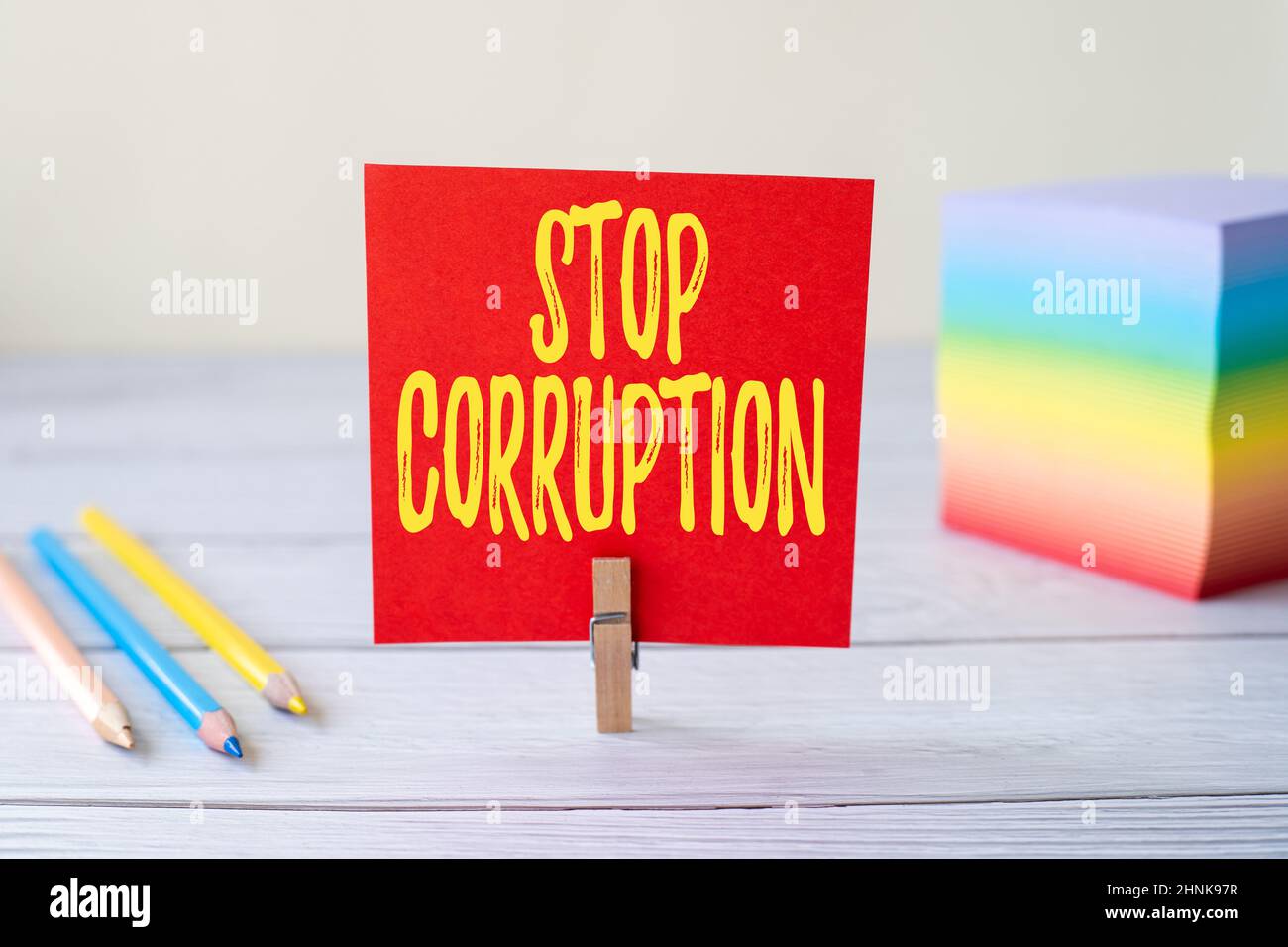 Conceptual caption Stop Corruption, Word Written on Put an end in ...