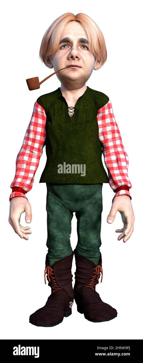 3D rendering of a fantasy dwarf smoking a pipe isolated on white ...