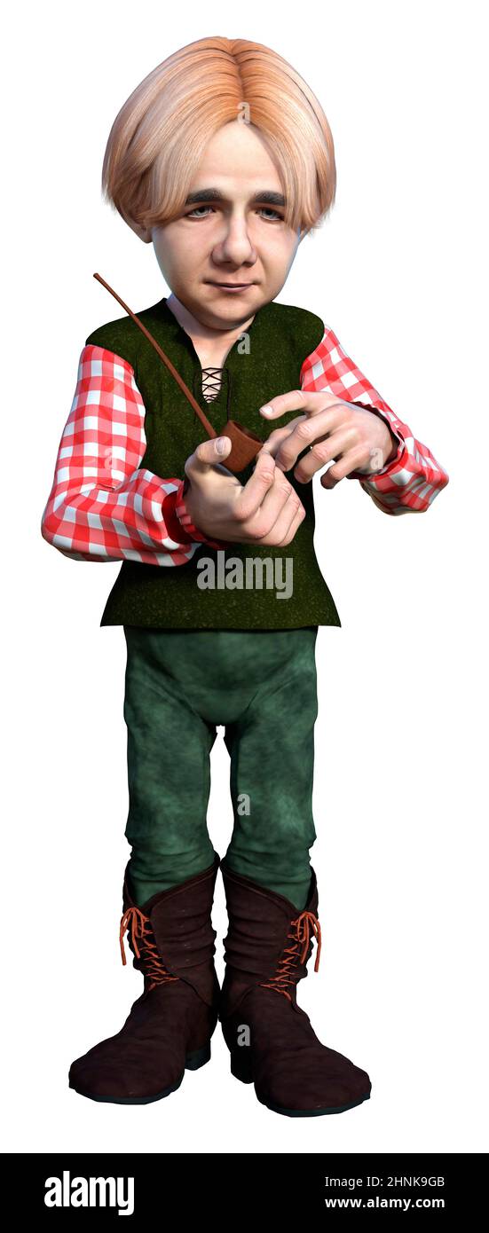 3D rendering of a fantasy dwarf holding a pipe isolated on white ...