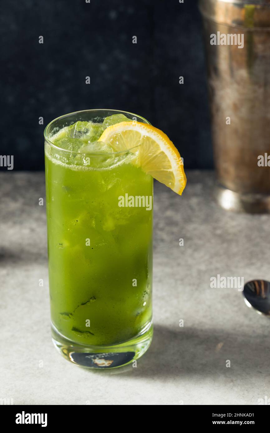 Refreshing Cold Matcha Whiskey Highball with Lemon and Soda Water Stock ...