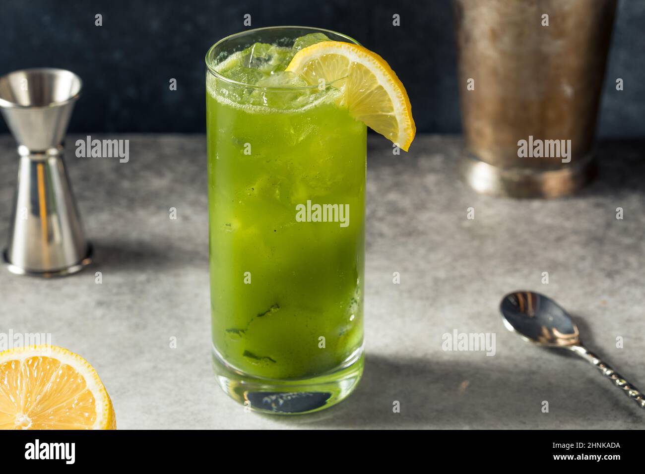 Refreshing Cold Matcha Whiskey Highball with Lemon and Soda Water Stock Photo - Alamy