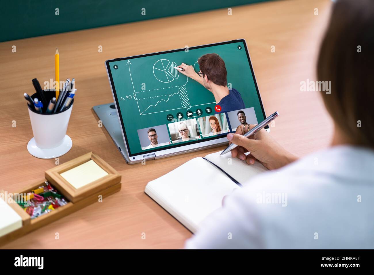 Online Virtual Video Conference Training On Laptop Computer Stock Photo ...