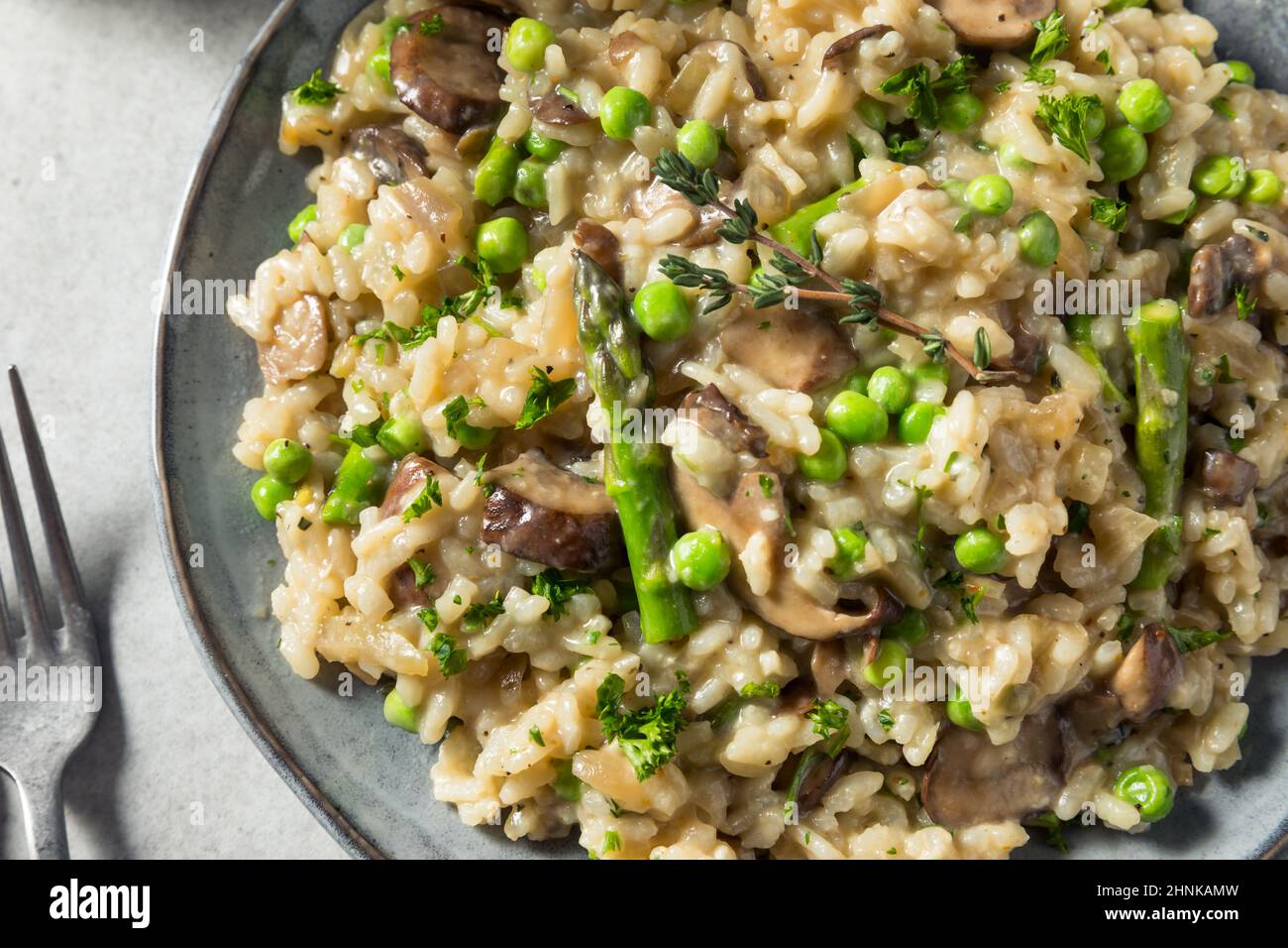 Homemade Italian Asparagus and Mushroom Risotto with Thyme Stock Photo ...