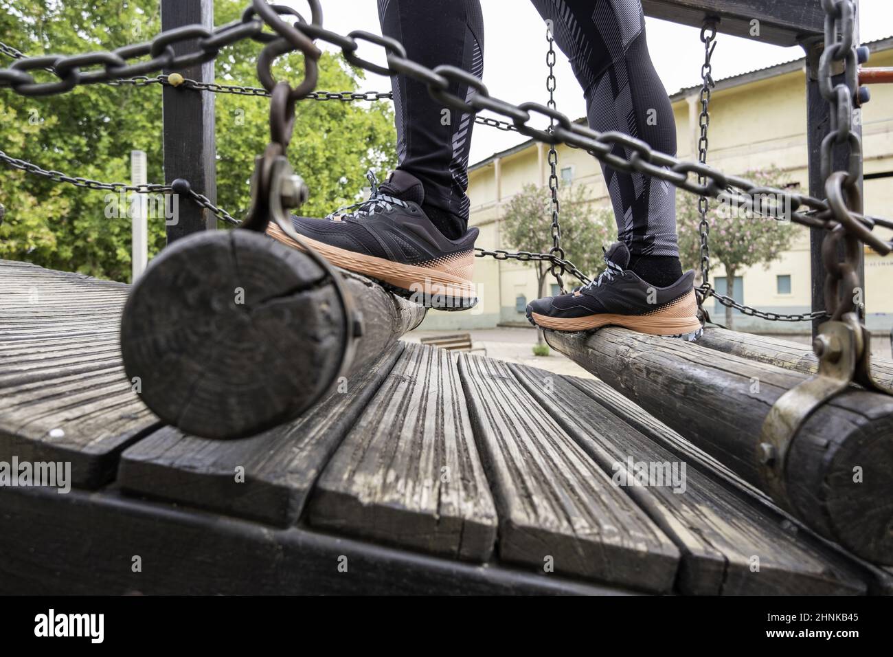 Wooden log bridge Stock Photo - Alamy