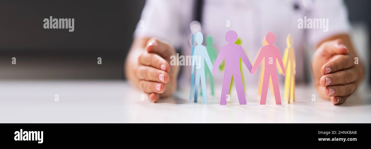 Doctor Protecting United Diverse Corporate Employee Group Stock Photo ...