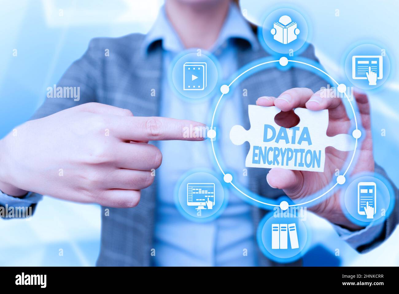 Text caption presenting Data Encryption, Business idea Conversion of data into code for ...