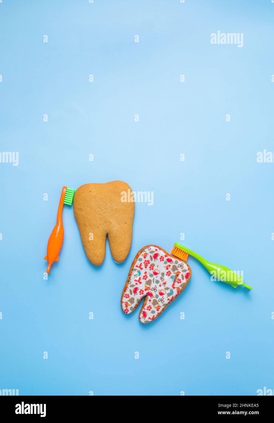 International Dentist Day. Tooth shaped cookies. Dental care concept ...