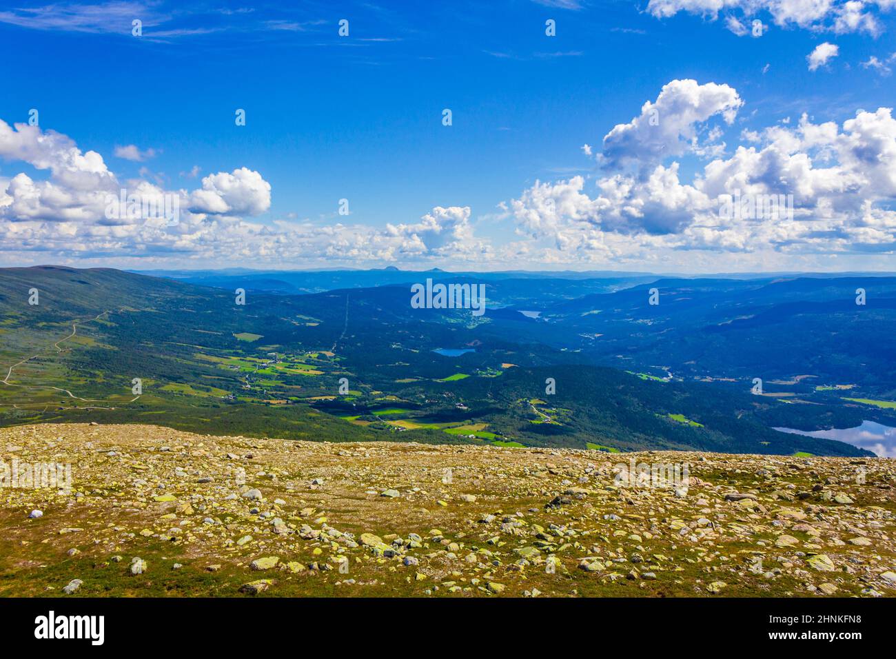 Mountain landscape panorama at sunny day in Vang i Valdres Norway Stock ...