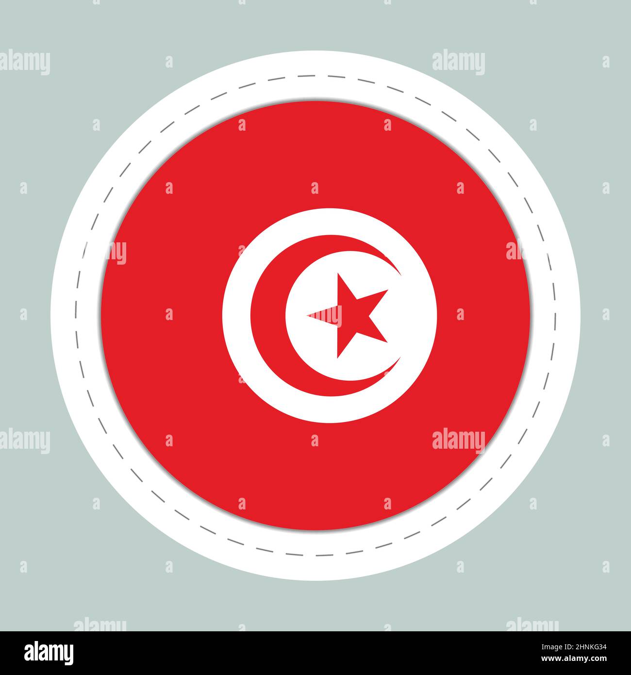 Sticker ball with flag of Tunisia. Round sphere, template icon. Tunisian national symbol. Glossy ...