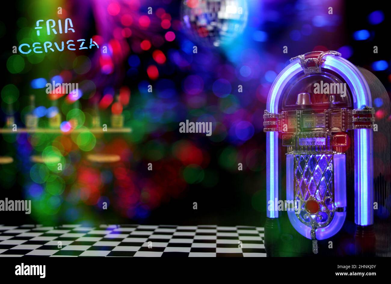 Jukebox in Bar with Disco Ball and Bokeh Composite Image Stock Photo ...