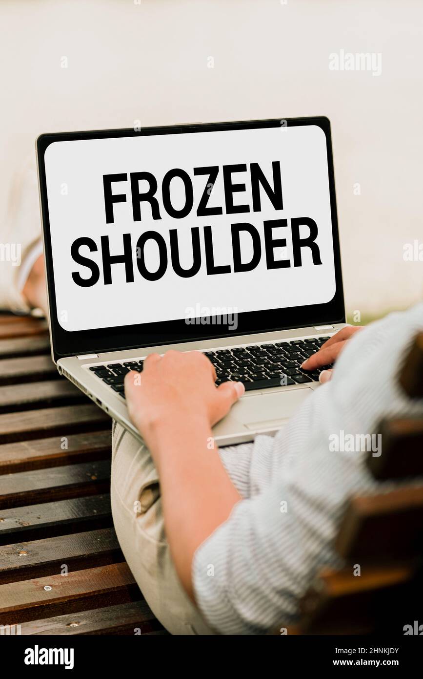 Text sign showing Frozen Shoulder, Business overview characterized by ...