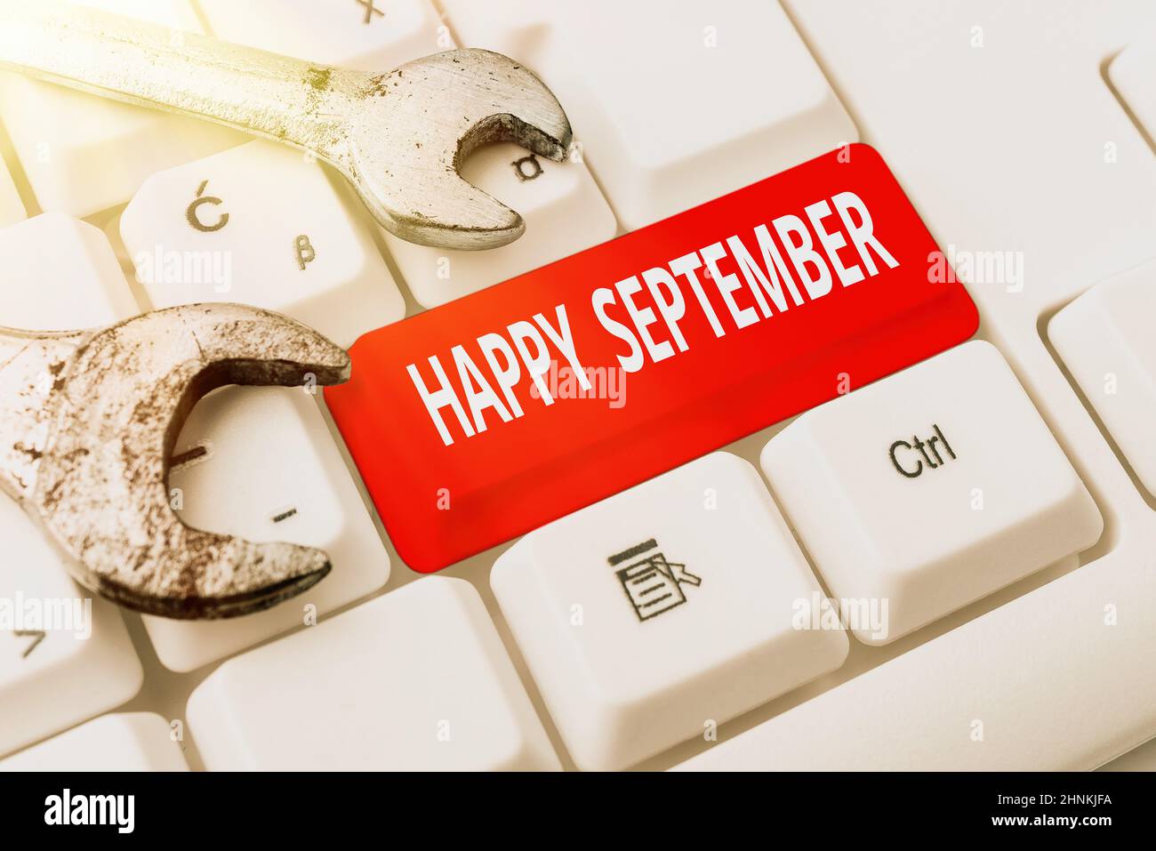Hand writing sign Happy September, Business concept welcoming the joy ...