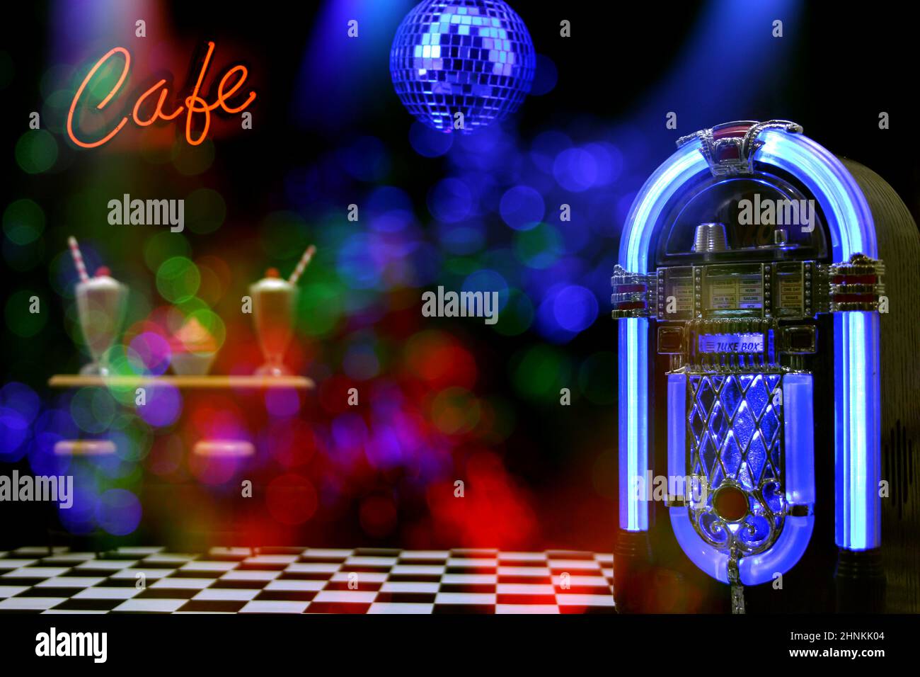 Jukebox in Bar with Disco Ball and Bokeh Composite Image Stock Photo ...