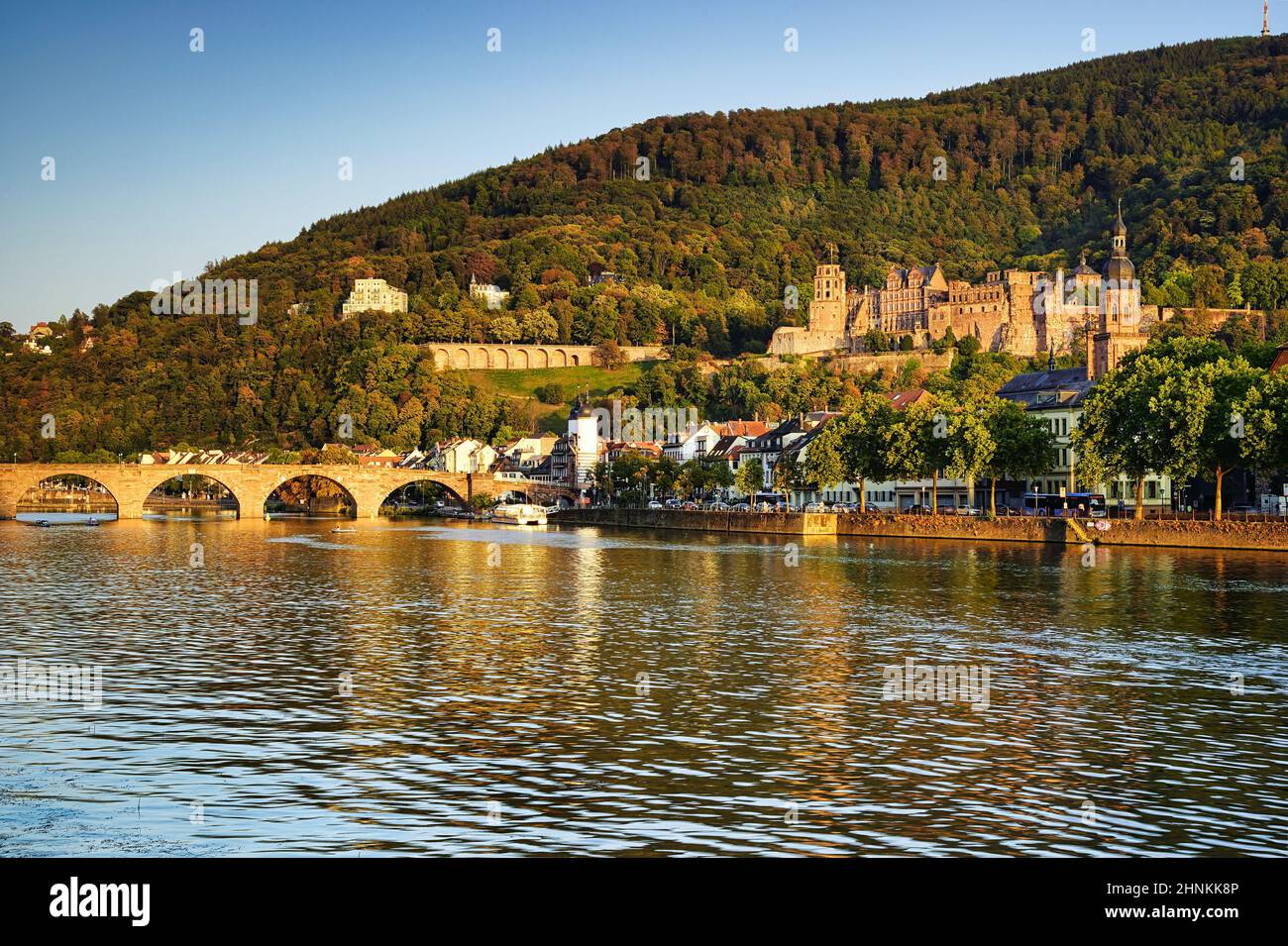 The historic city of Heidelberg with the castle, the Old Bridge, river ...