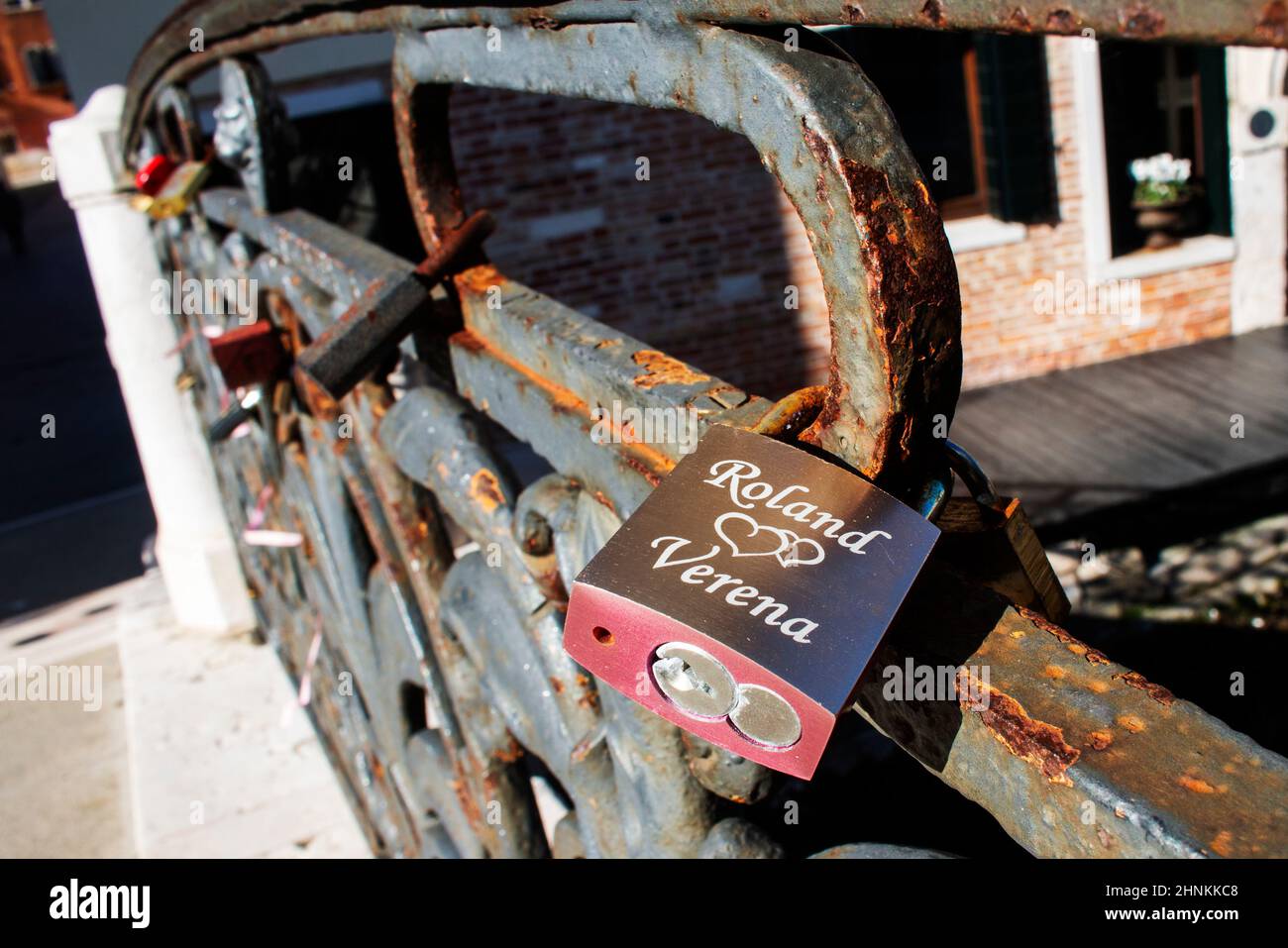 Lock On Bridge in Venice, Italy Stock Photo - Alamy