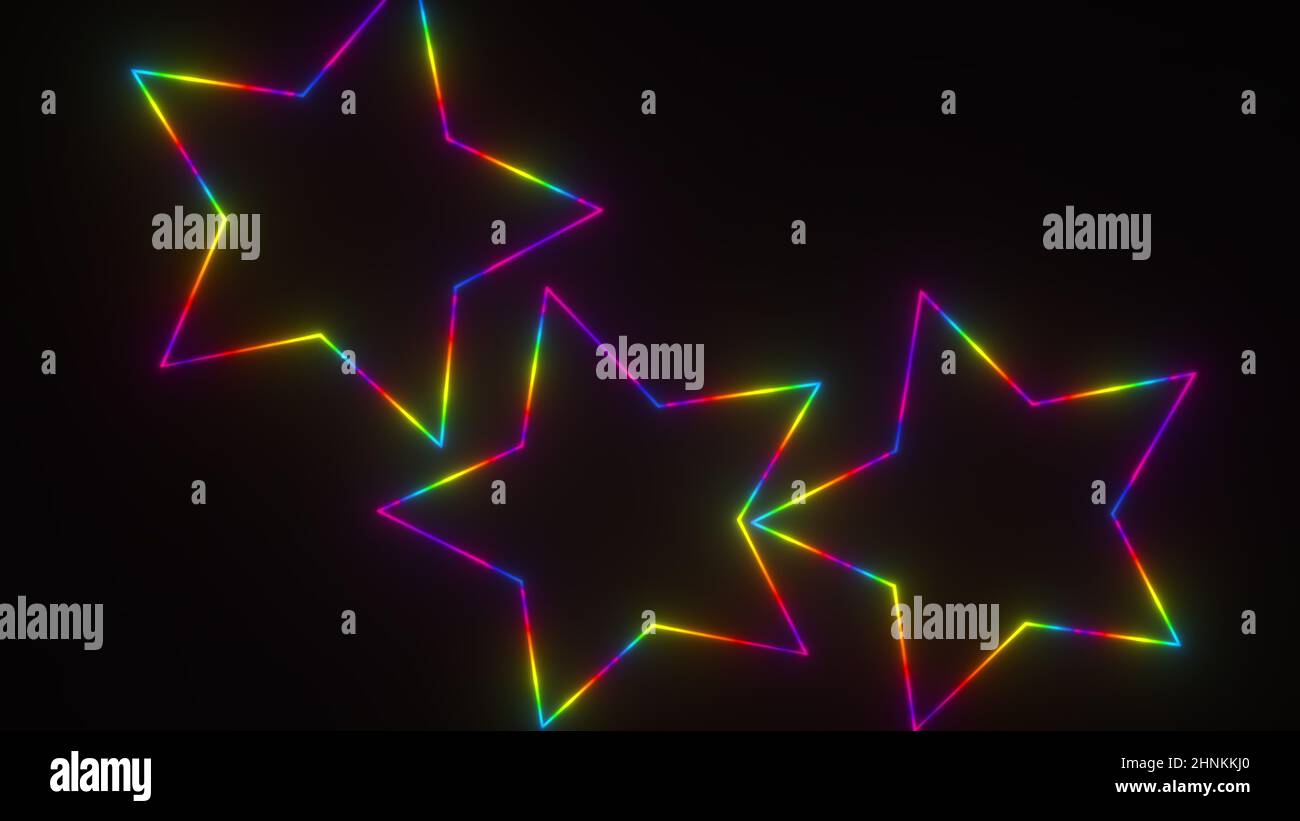 Vivid falling 3d render spiky shapes. Five star symbols for fun night ...