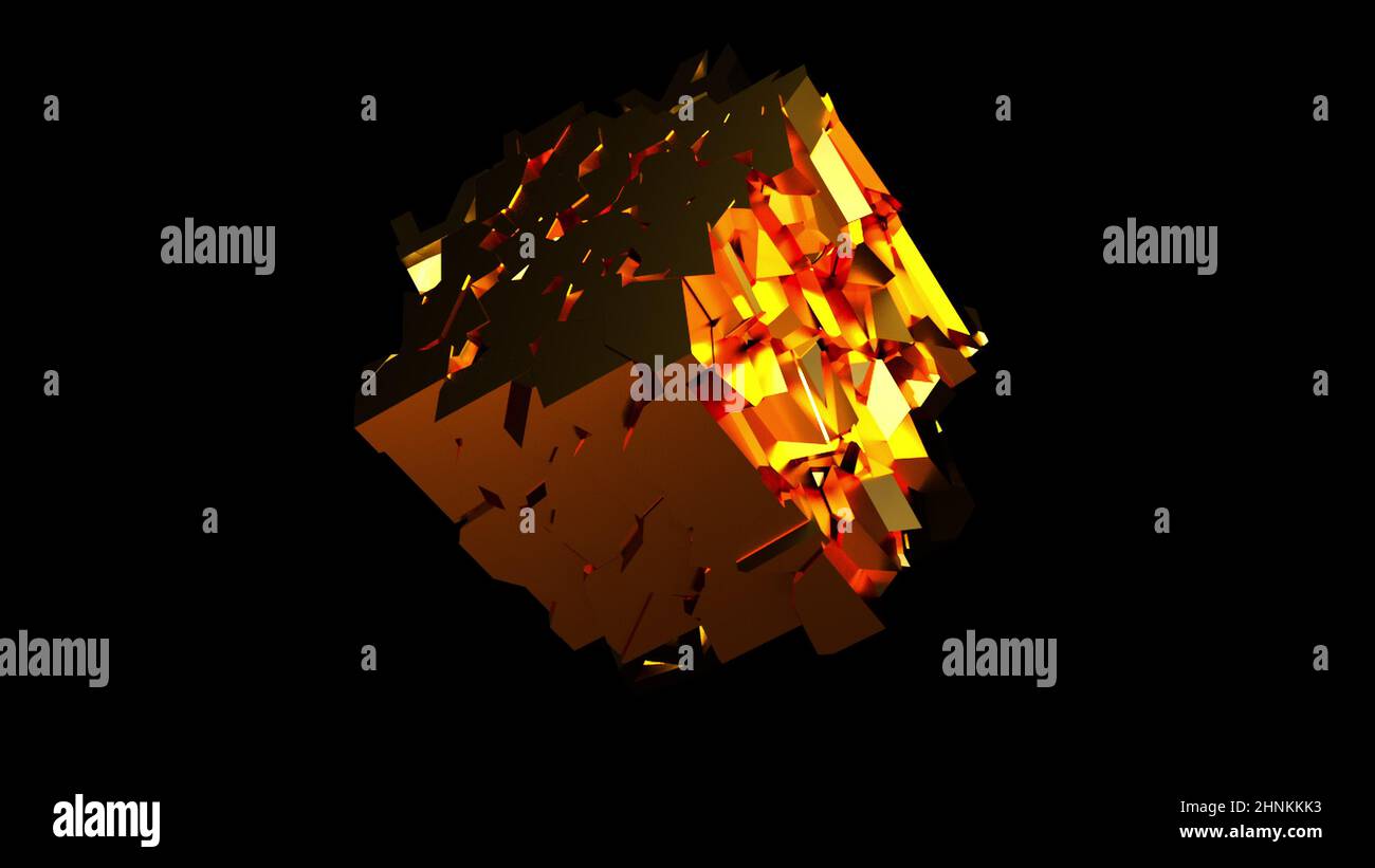 Futuristic breaking 3d render square into small geometric fragments ...