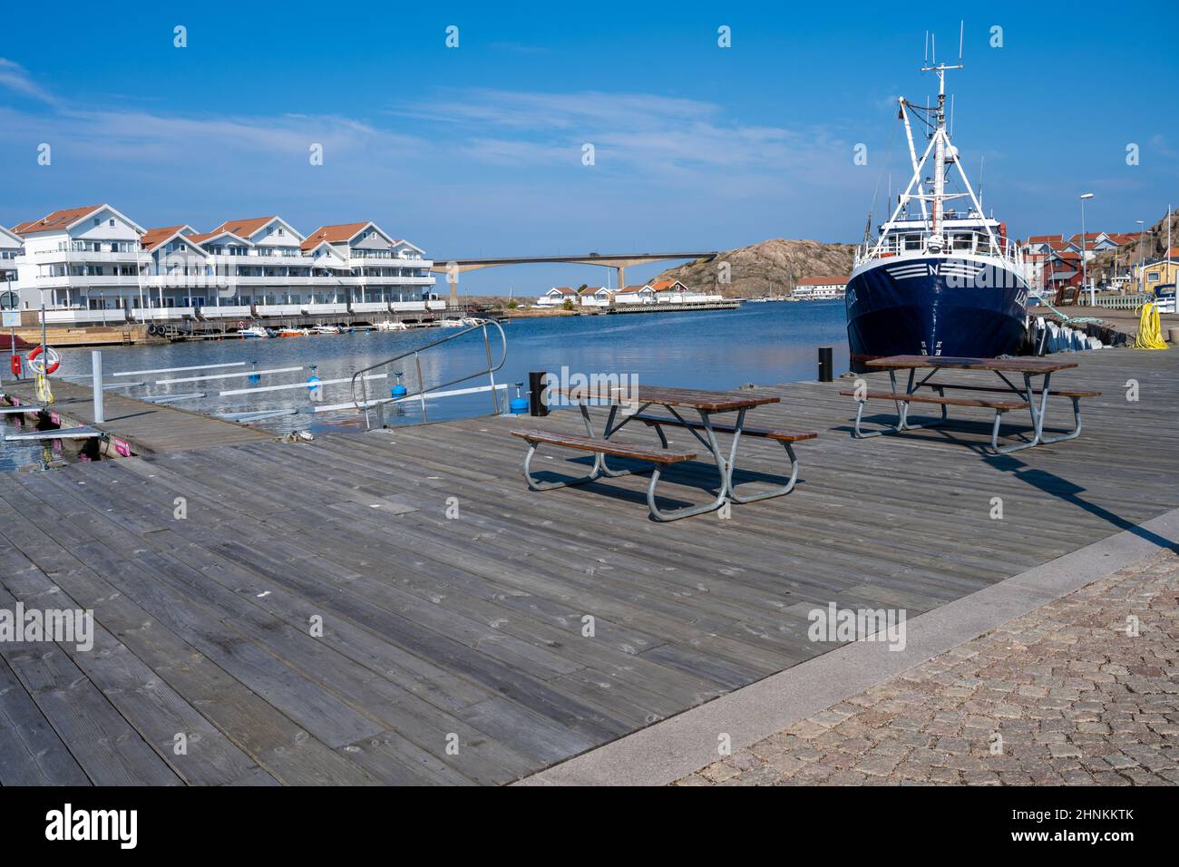 September 10, 2021 - Kungshamn, Sweden: A view of the bridge to Smogen ...