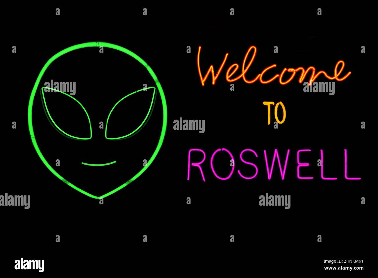 Photo Composite Welcome to Roswell Neon Sign Stock Photo - Alamy