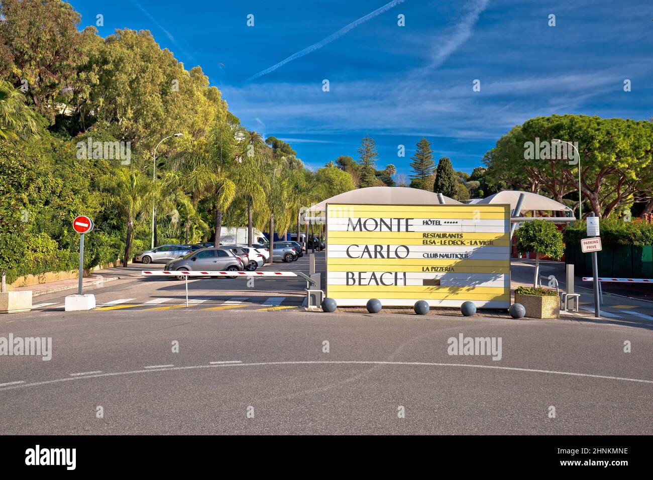 Monte Carlo beach entrance sign view Stock Photo - Alamy