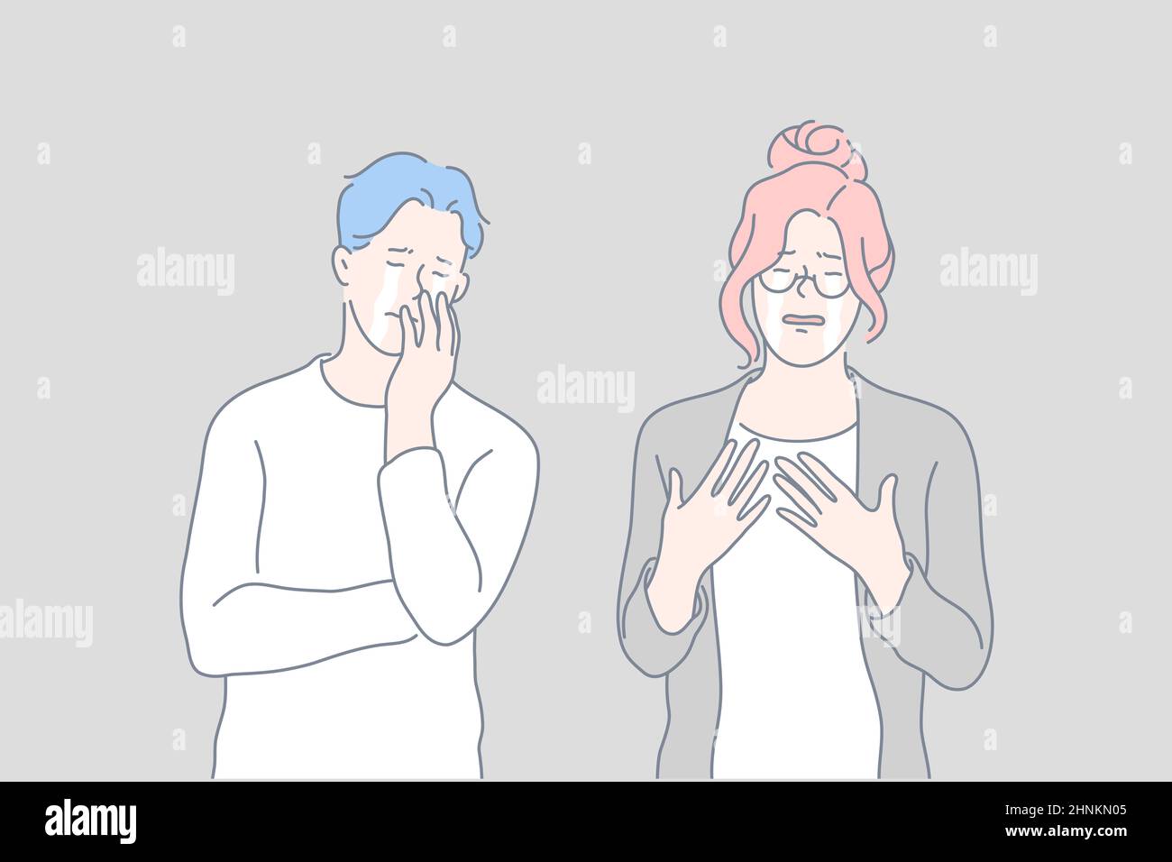 Sorrow, loss, crying, stress set concept. Young couple cries, feeling ...