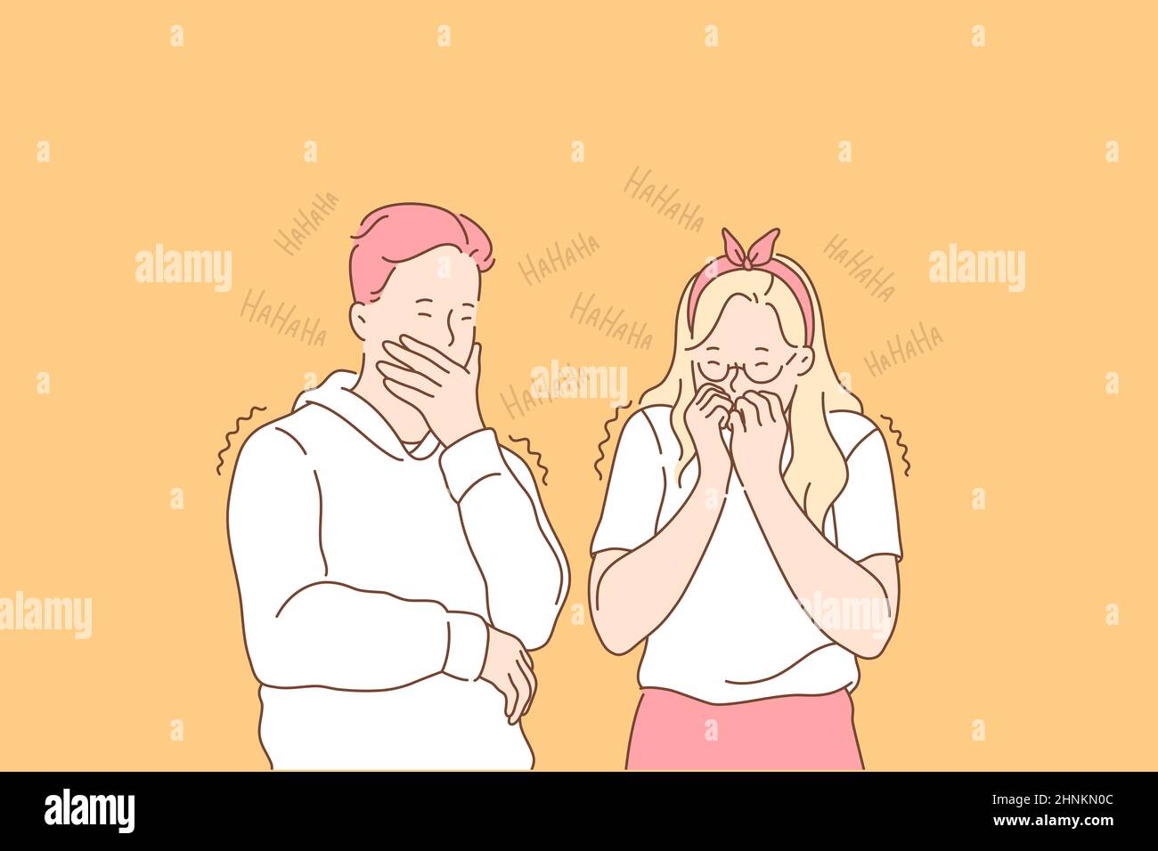 Gossip, hypocrisy, giggle set concept. Hypocitical man and woman heard ...