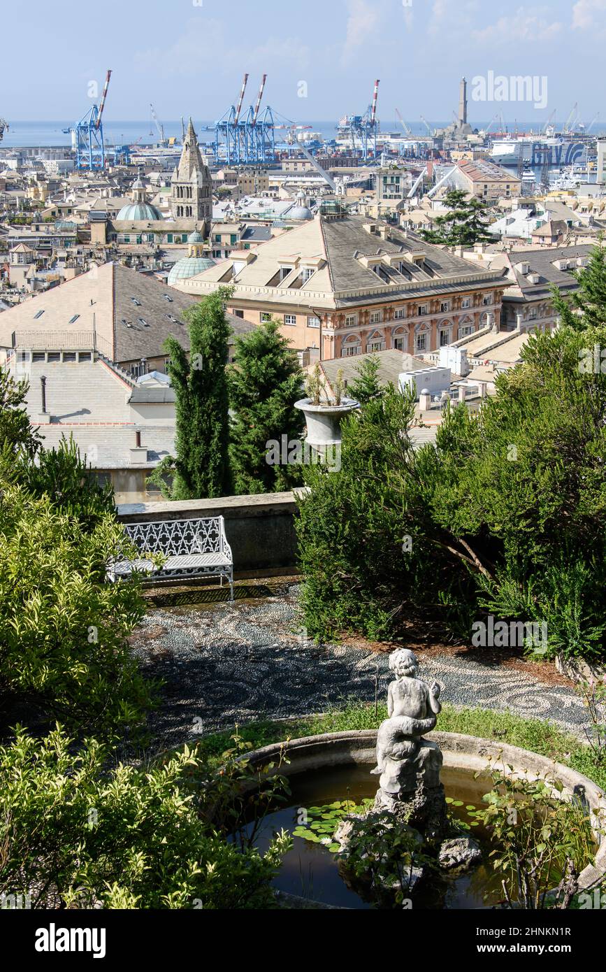 View over the old town of Genoa, from the Spianata Castelletto Stock ...