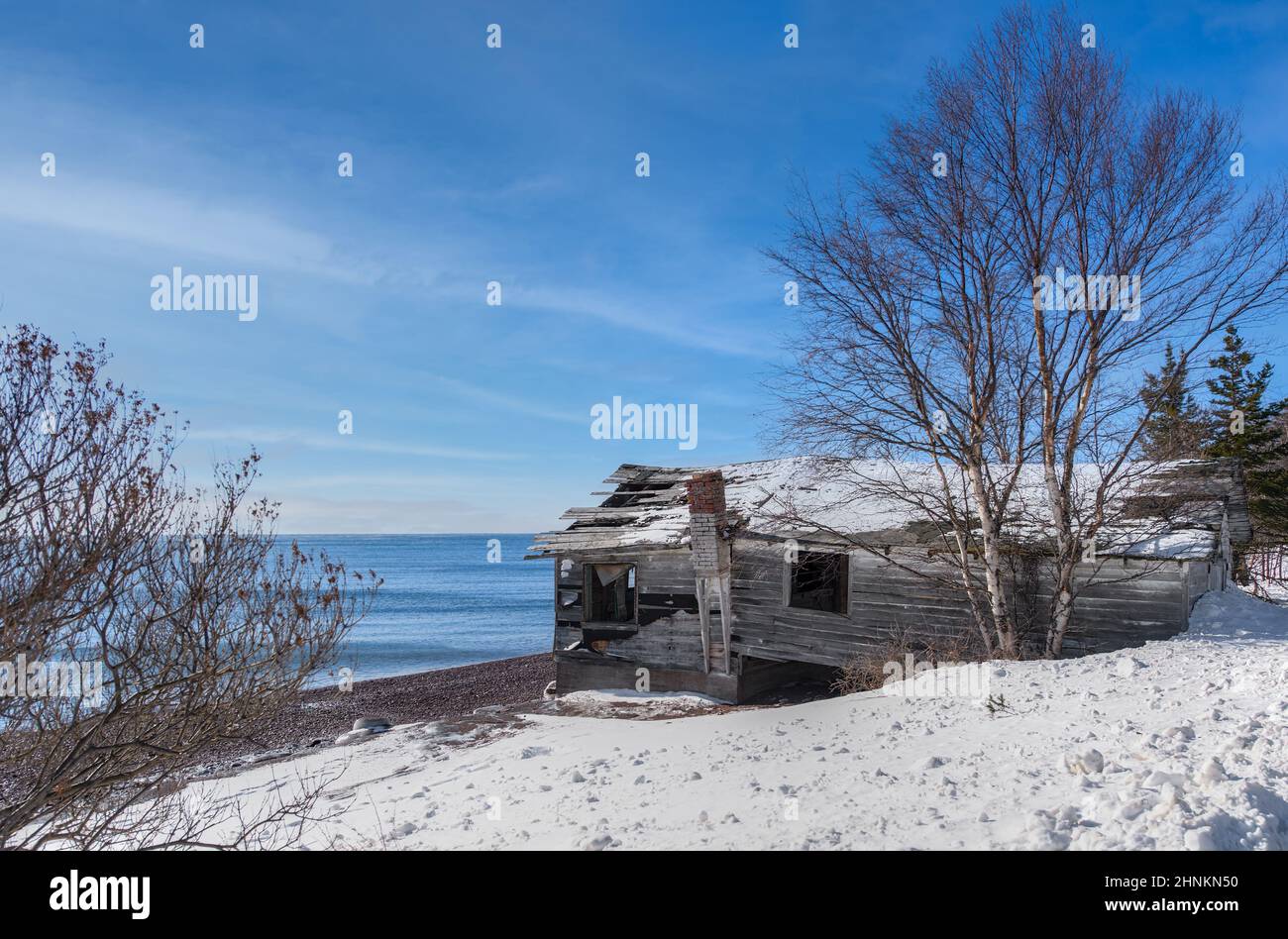 Old Fishing Shack Along Shore of Lake Superior Winter - Minnesota Stock ...