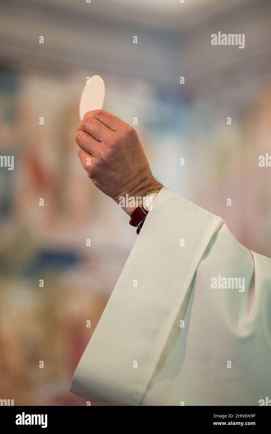 The Holy Bread rite, during the Mass, in a catholic church Stock Photo ...