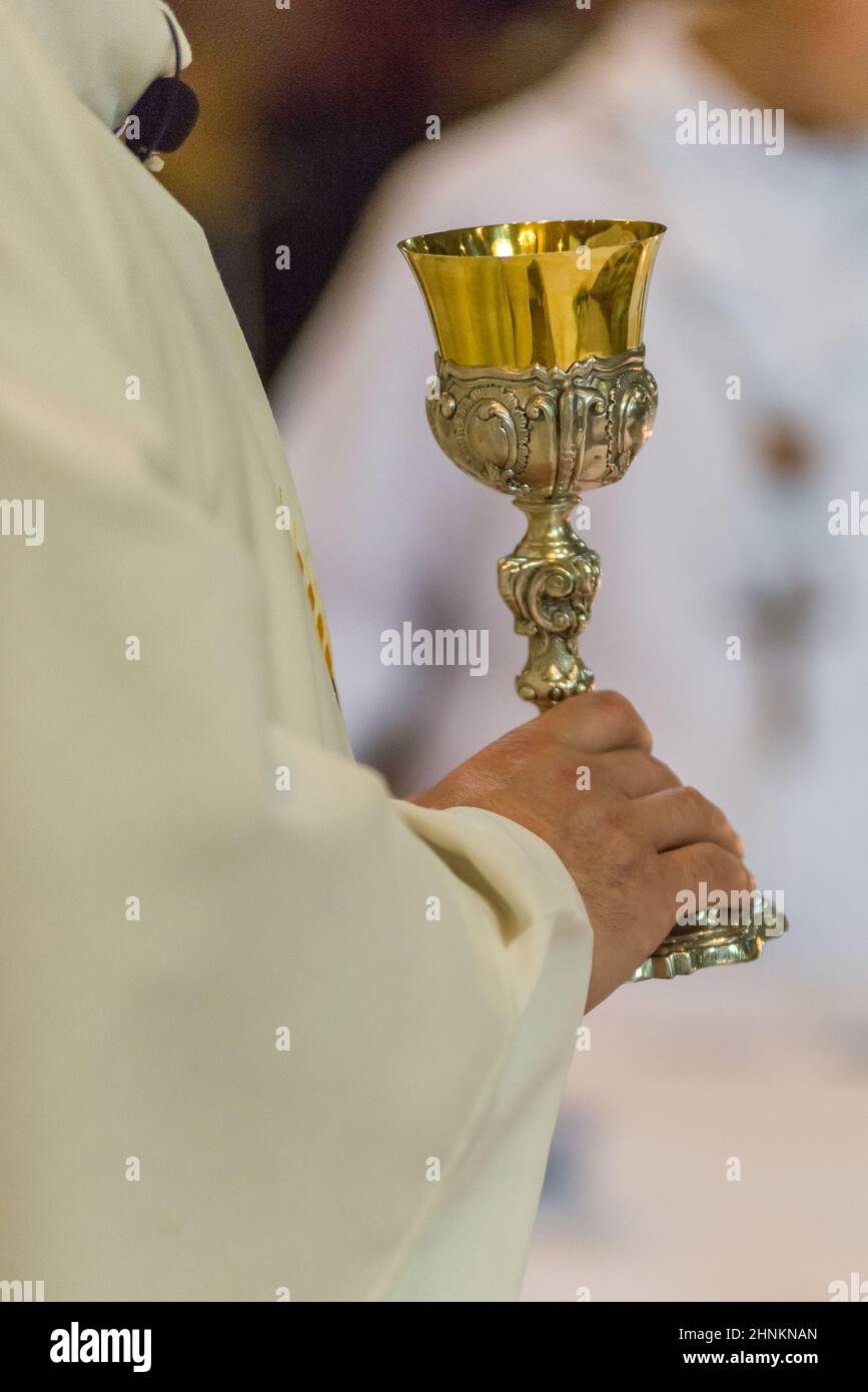 The Holy Bread rite, during the Mass, in a catholic church Stock Photo ...