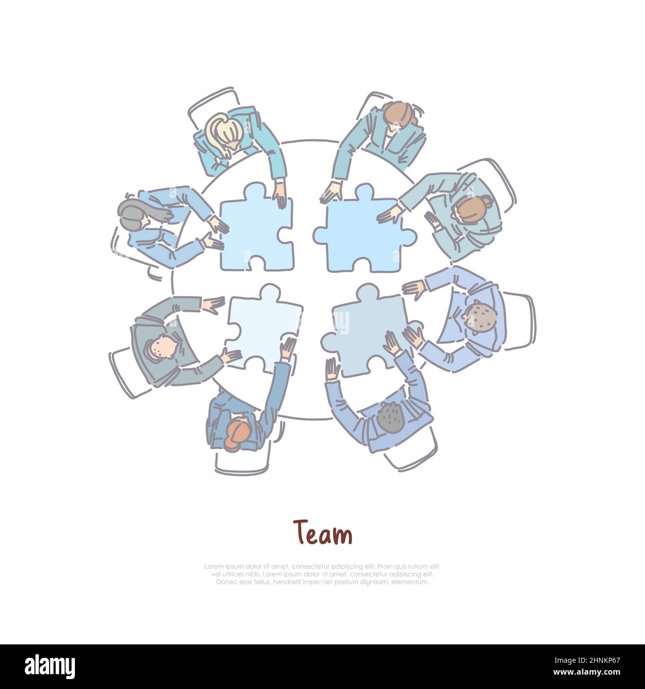 Colleagues assembling jigsaw puzzle, business cooperation, people work ...
