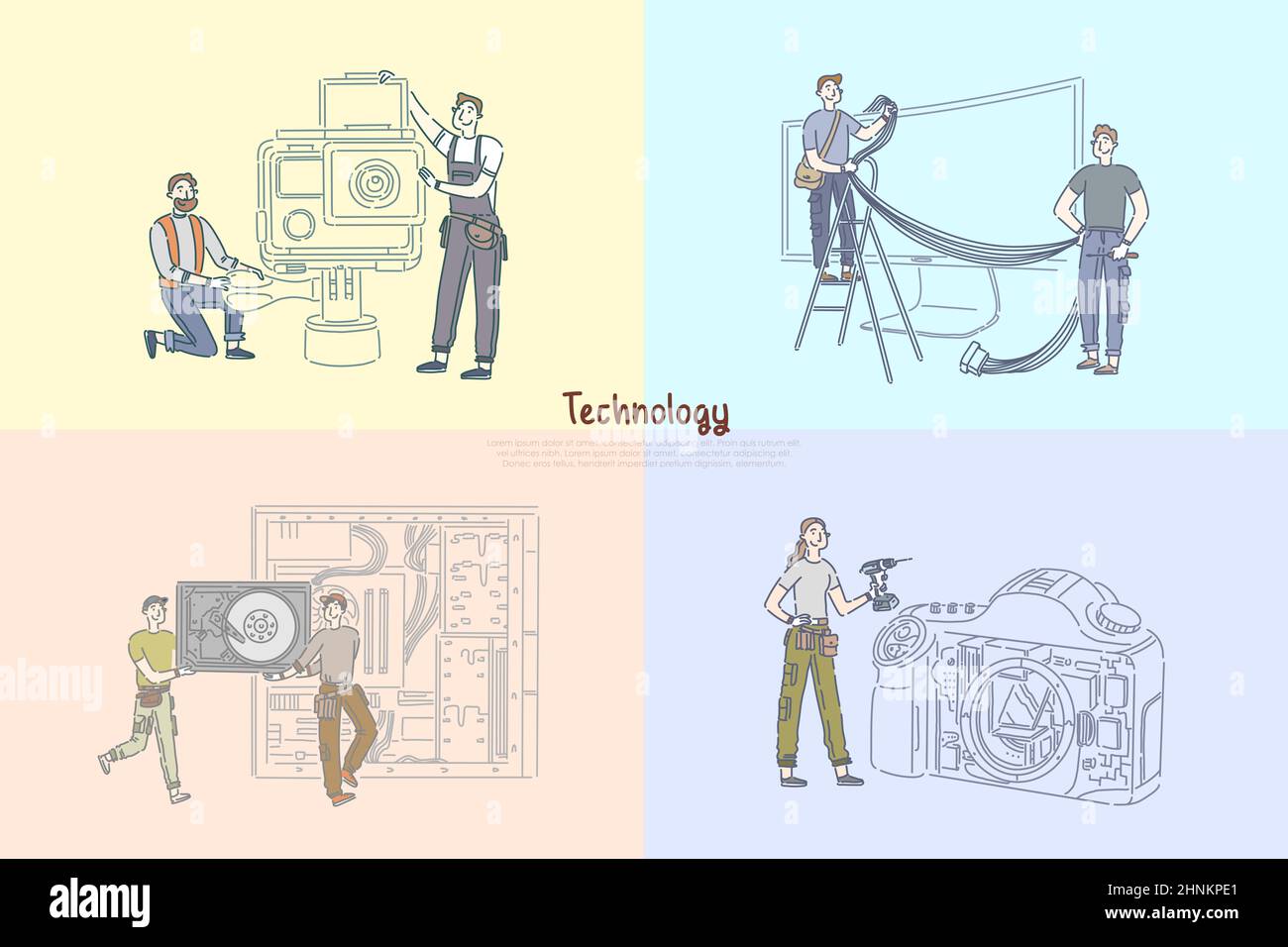 Cartoon computer technician repairing computer hi-res stock photography ...