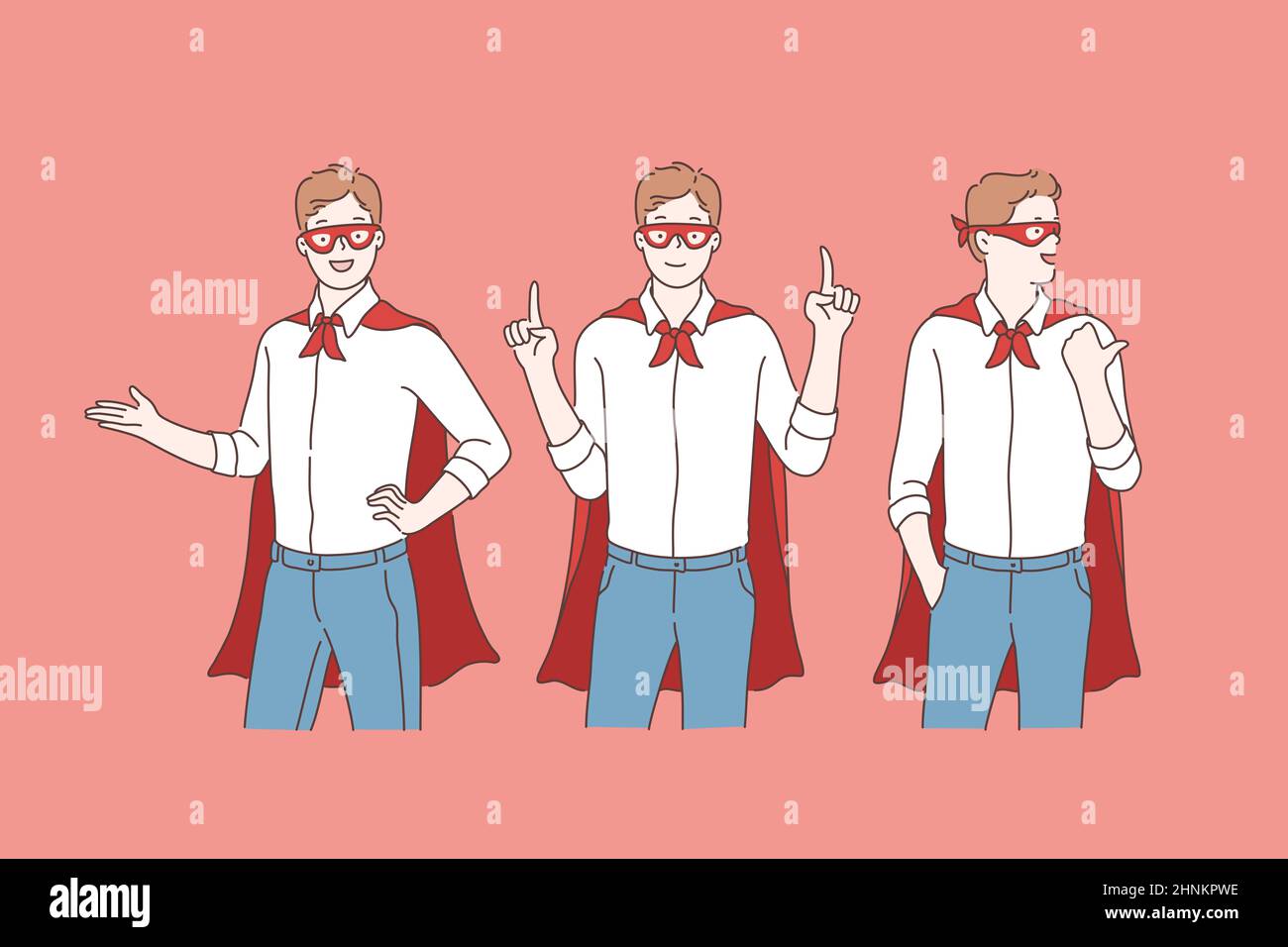 Business superhero, promotion, advertising concept. Super hero in masks ...