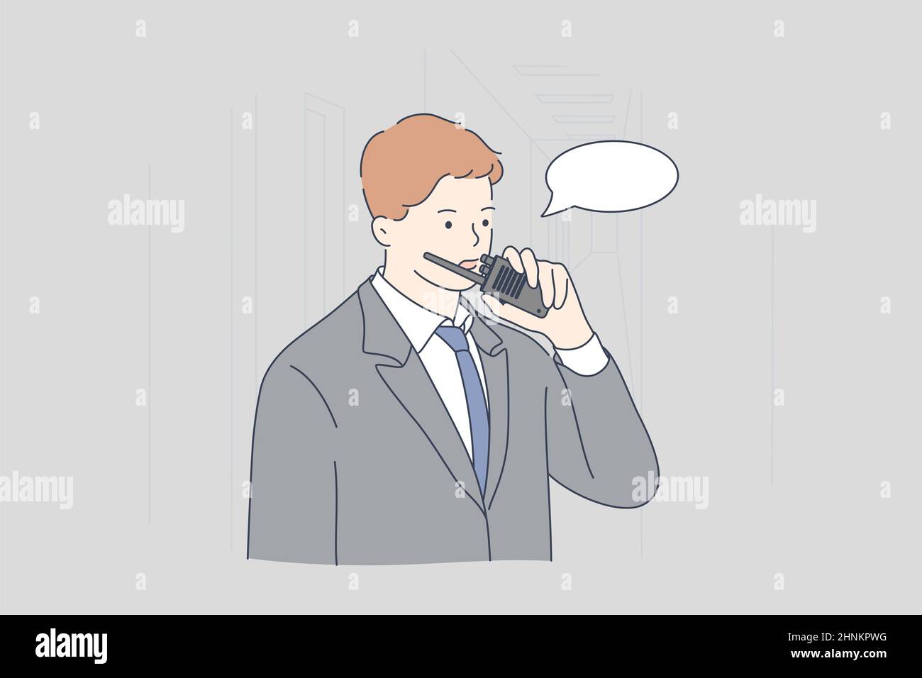 Security, work, concept. Young man or guy safeguard cartoon character ...