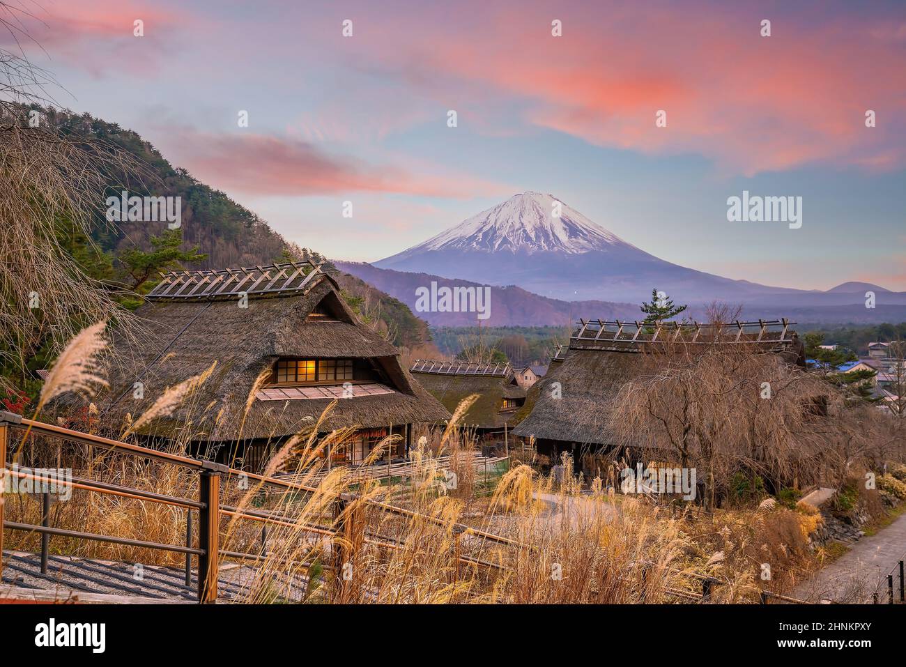 Old Japanese style house and Mt. Fuji at sunset, Japan Stock Photo - Alamy