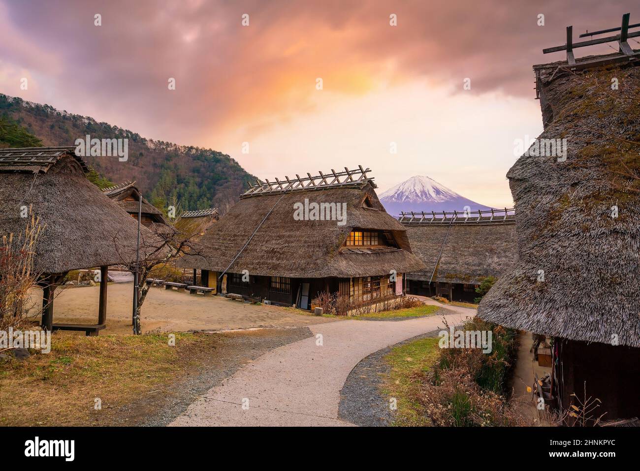 Old Japanese style house and Mt. Fuji at sunset, Japan Stock Photo - Alamy
