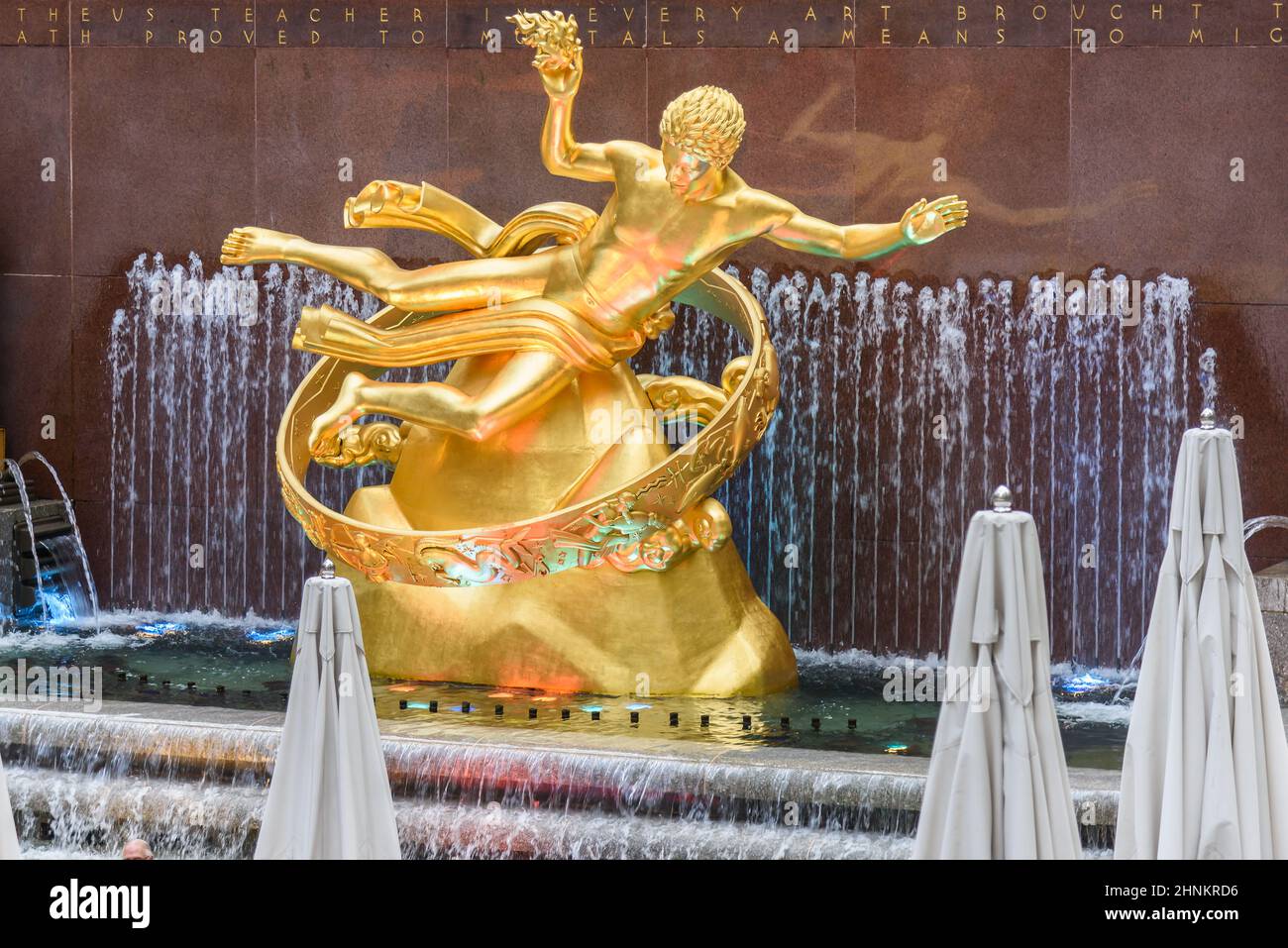 New York City, USA - July 2 2017 - Prometheus statue at the Rockfeller ...