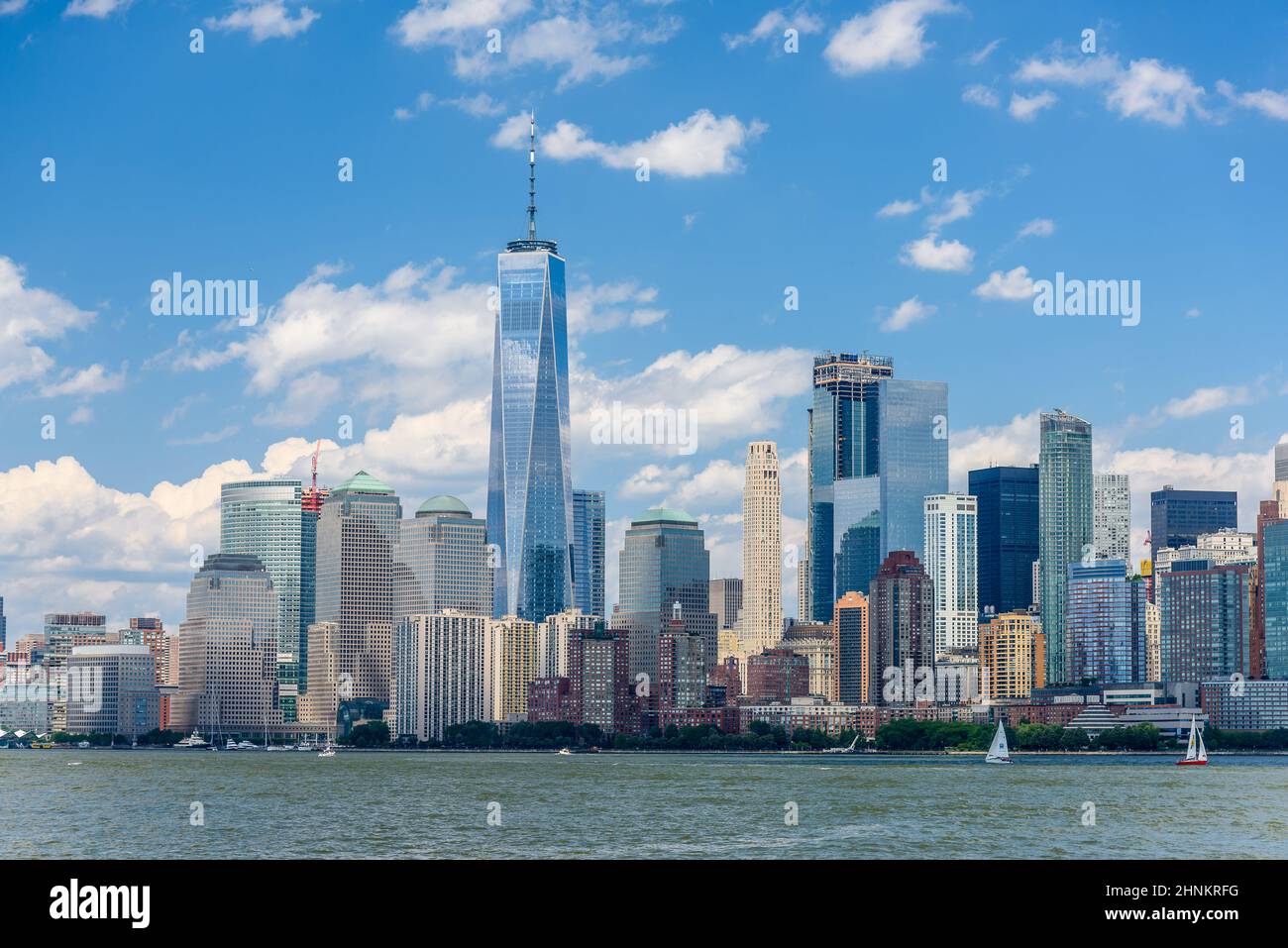 View of the skyline of Lower Manhattan from the Upper Bay Stock Photo ...