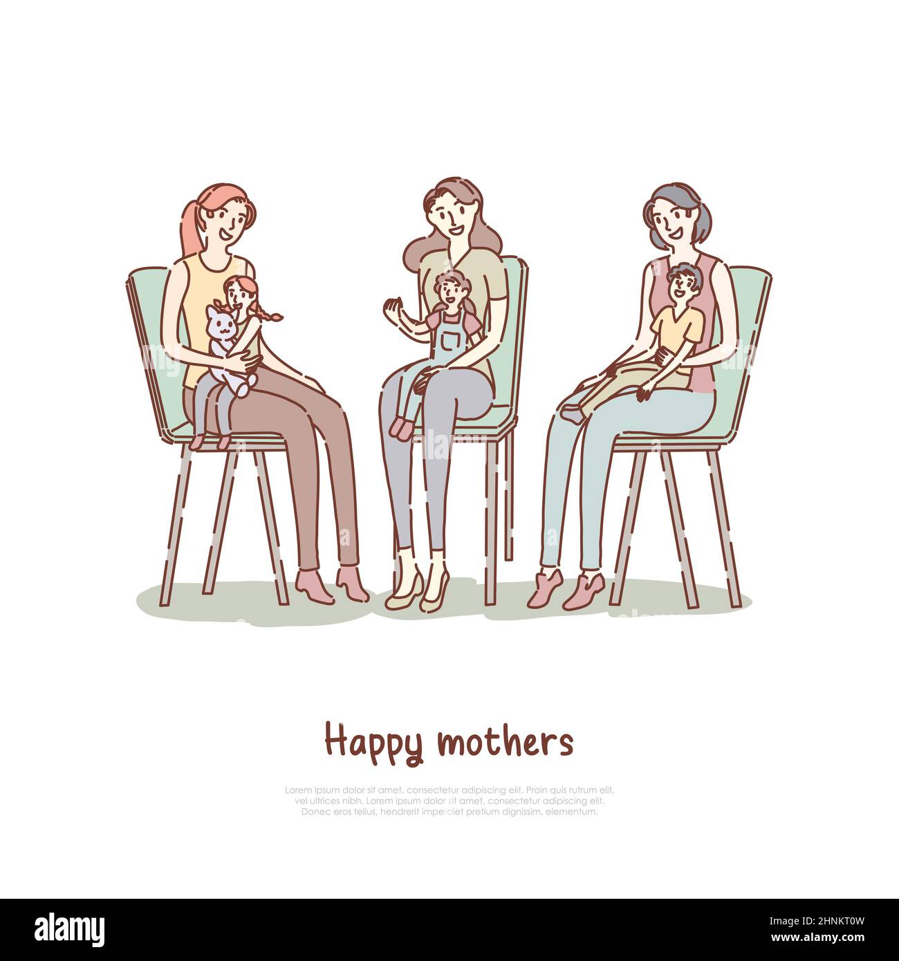 Motherhood, parenting classes, moms with kids at lesson, girlfriends ...