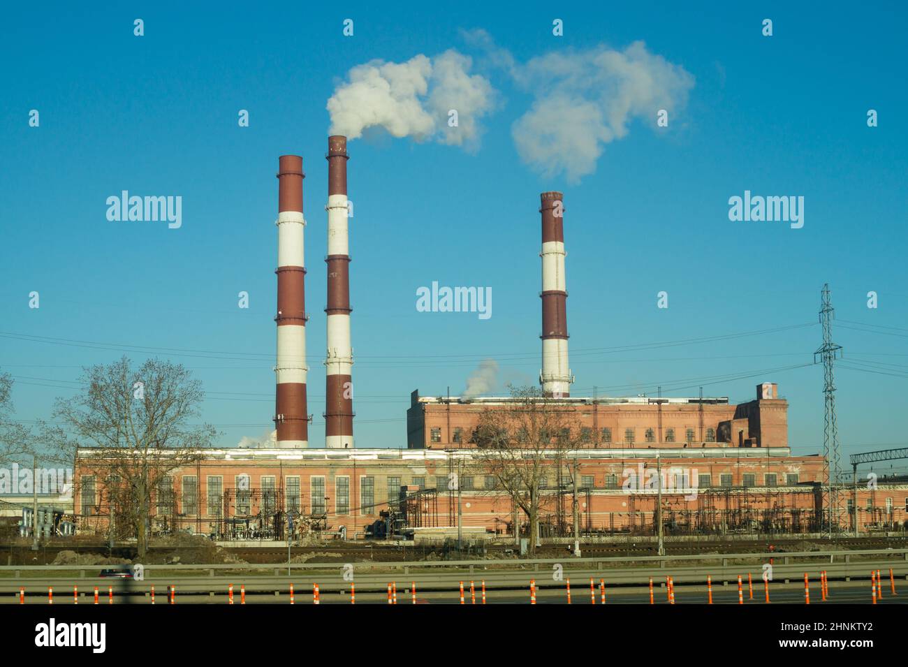 Industrial chimneys. factory smokestacks Stock Photo - Alamy