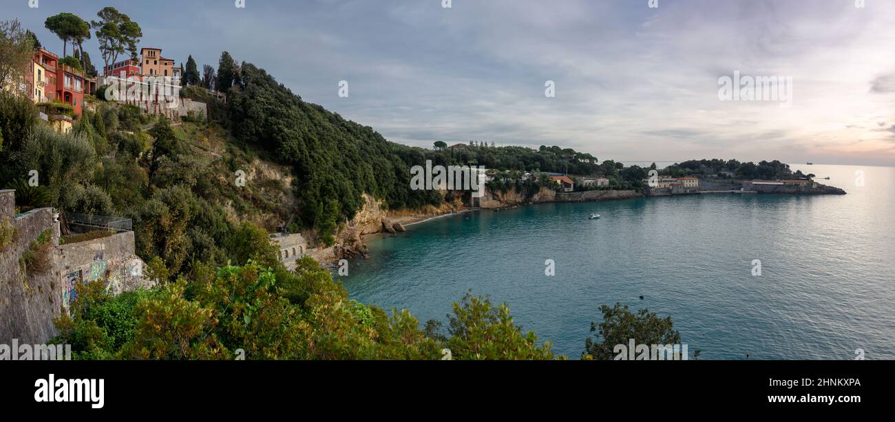 View from the coast of the village of Lerici from its castle Stock ...