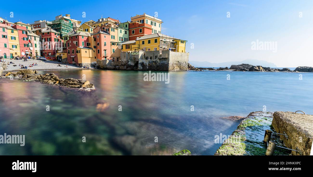 View over the village of Boccadasse, with its colorful houses, situated ...