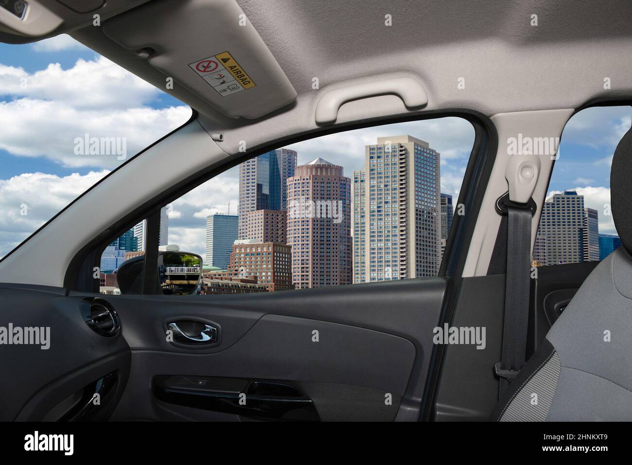 Car window with view of the Boston skyline, USA Stock Photo - Alamy
