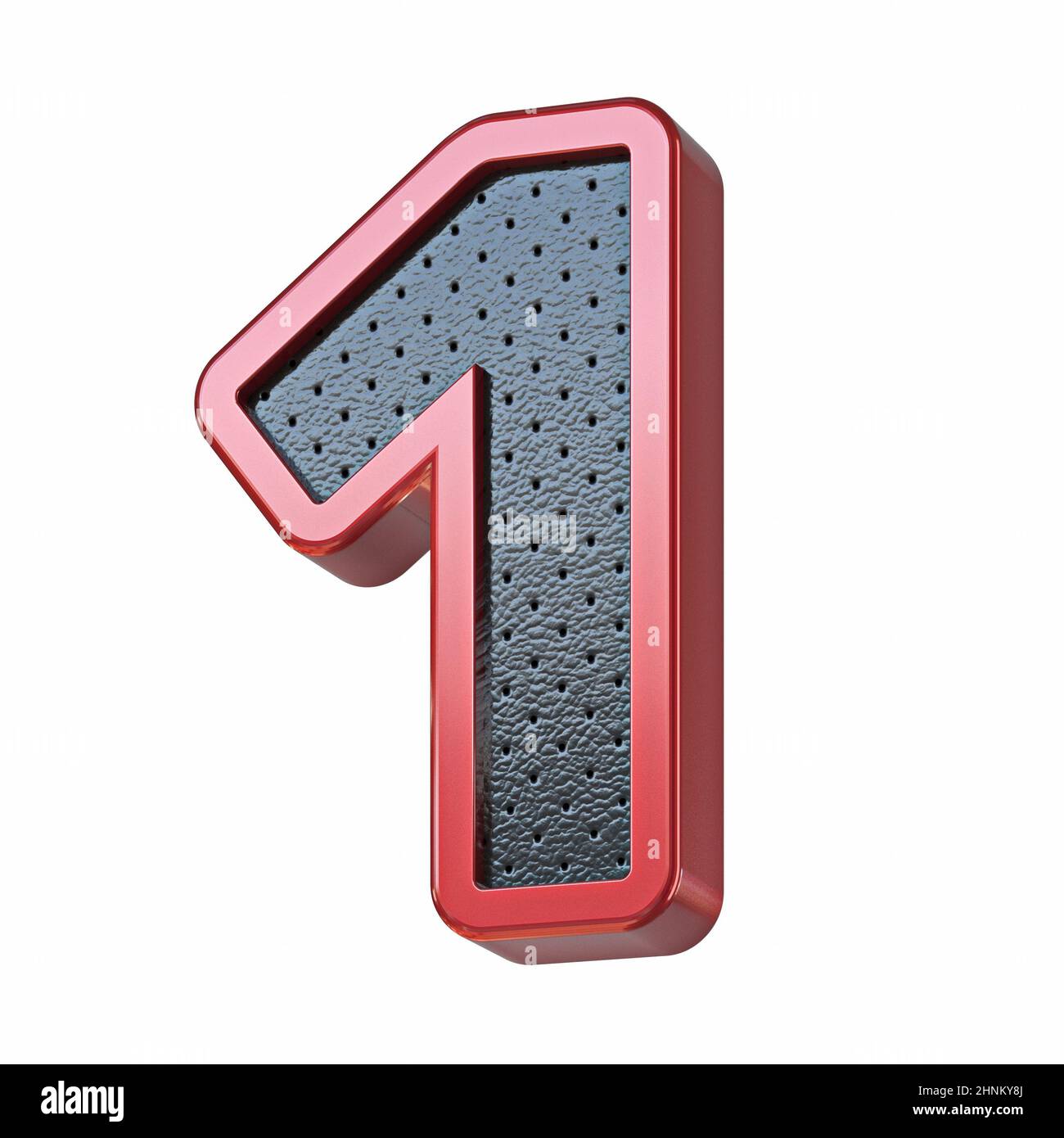Red shinny metal and black leather font Number 1 ONE 3D render illustration isolated on white ...