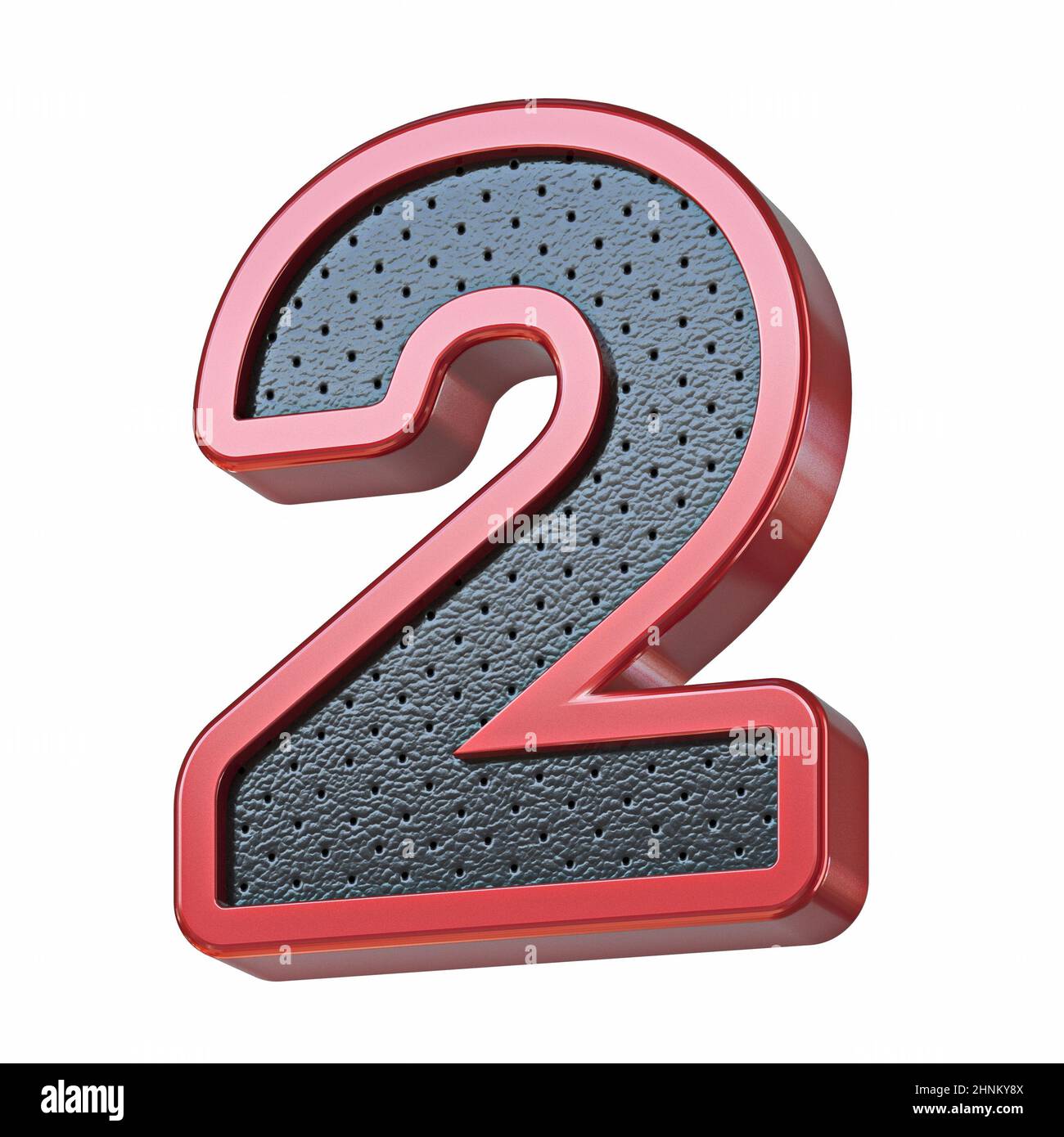 Red shinny metal and black leather font Number 2 TWO 3D render ...