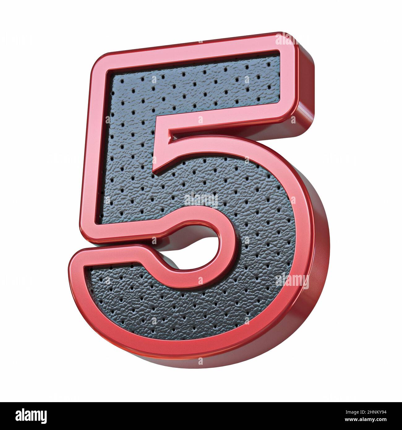 Red shinny metal and black leather font Number 5 FIVE 3D render ...