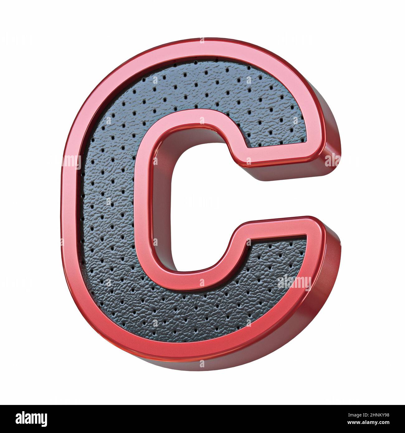 Red shinny metal and black leather font Letter C 3D render illustration ...